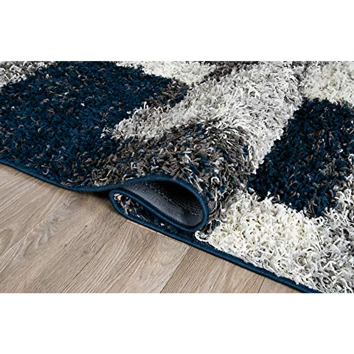 Rugshop Distressed Modern Boxes Plush Shag Area Rug 7'10" x 10' Navy