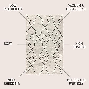 JONATHAN Y MOH202A-8 Alia Moroccan Beni Souk Indoor Farmhouse Area-Rug Bohemian Minimalistic Geometric Easy-Cleaning Bedroom Kitchen Living Room Non Shedding, 8 X 10, Cream,Black