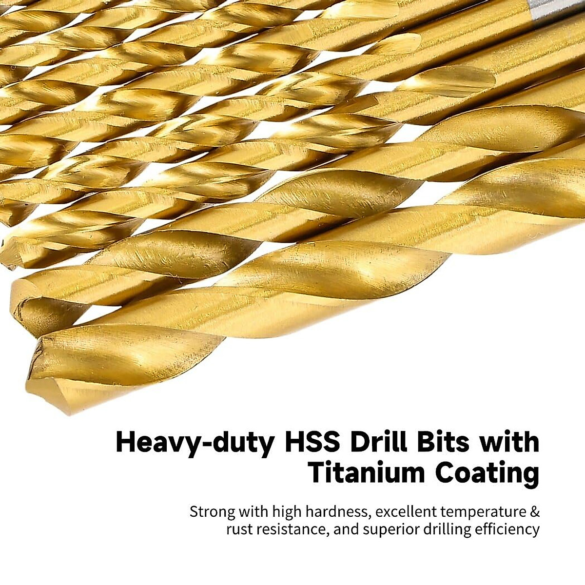 Twist Drill Bit Set, 99 Pcs Titanium-Coated Twist Drill Bits in 14 Sizes 0.06’’-0.39’’D, Heavy-Duty HSS Drill Bit Kit for Aluminum, Copper, Wood, Plastic, with Storage Case
