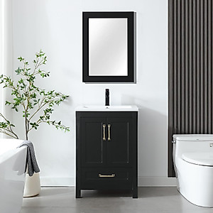 LUCKWIND 24” Bathroom Vanity with Sink, Modern Painted Bathroom Storage Cabinet with Ceramic Basin Sink Top, Faucet and Drawers Without Mirror, Black