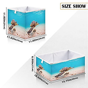 ALAZA Collapsible Storage Cubes Organizer,Hawaiian Green Sea Turtle Under Ocean Storage Containers Closet Shelf Organizer with Handles for Home Office
