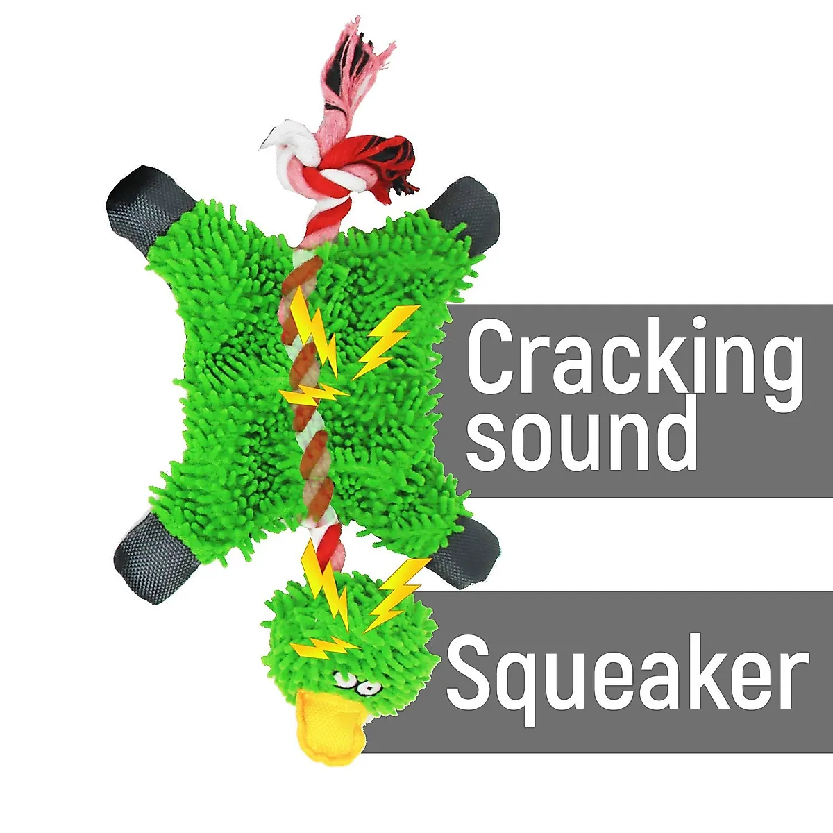 Large Dog Toys Set of 3 Plush Stuffingless Animals 24 Inches - Skunk/Wolf Squeaky Toys - Duck Squeaky w/ Crinkle Body and Rope for Tug. Rubber Ball for Aggressive Chewers Medium/Large Dogs + Carry Bag