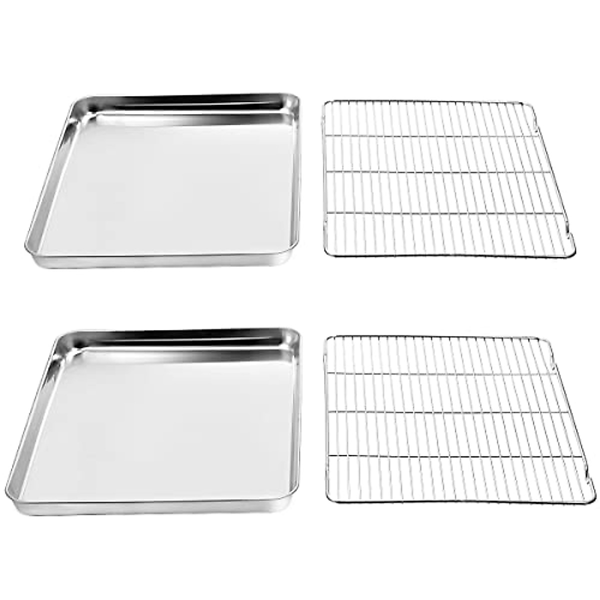 Wildone Baking Sheet & Rack Set [2 Sheets + 2 Racks], Stainless Steel Cookie Pan with Cooling Rack, Size 16 x 12 x 1 Inch, Non Toxic & Heavy Duty & Easy Clean