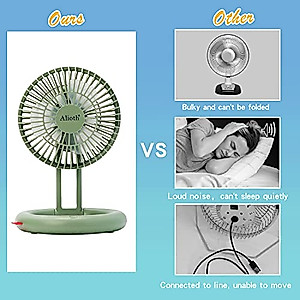 Alioth Portable Foldable Desk Fan, Rechargeable Personal Fan Cordless, 3 Speeds Super Quiet Battery Operated Fan for Office, Home, Outdoor (Green)