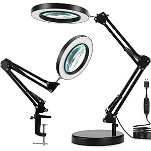 Dotlite Magnifying Glass with Light and Stand,2 in 1 Clamp 10X Magnifying Lamp, Craft Light Lamp Adjustable with 3 Color Modes LED Magnifier with Light for Reading Crafts Repair Close Work