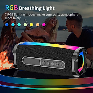 Portable Bluetooth Speaker, IP7 Waterproof Wireless Speaker with 20W Loud Stereo Sound, FM Radio, RGB Lights, Deep Bass, 100ft Bluetooth Range, BT5.1, Mic, AUX, Outdoor Speaker for Home, Travel