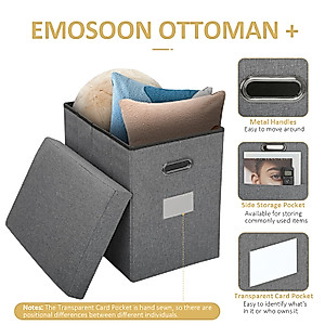 Emosoon Tall Ottoman with Storage Collapsible Fabric Small Slim Folding Ottoman Furniture with Handles Lid Ottoman for Room Footrest Foot Stool Linen Grey 16.5x16.5x11.8in
