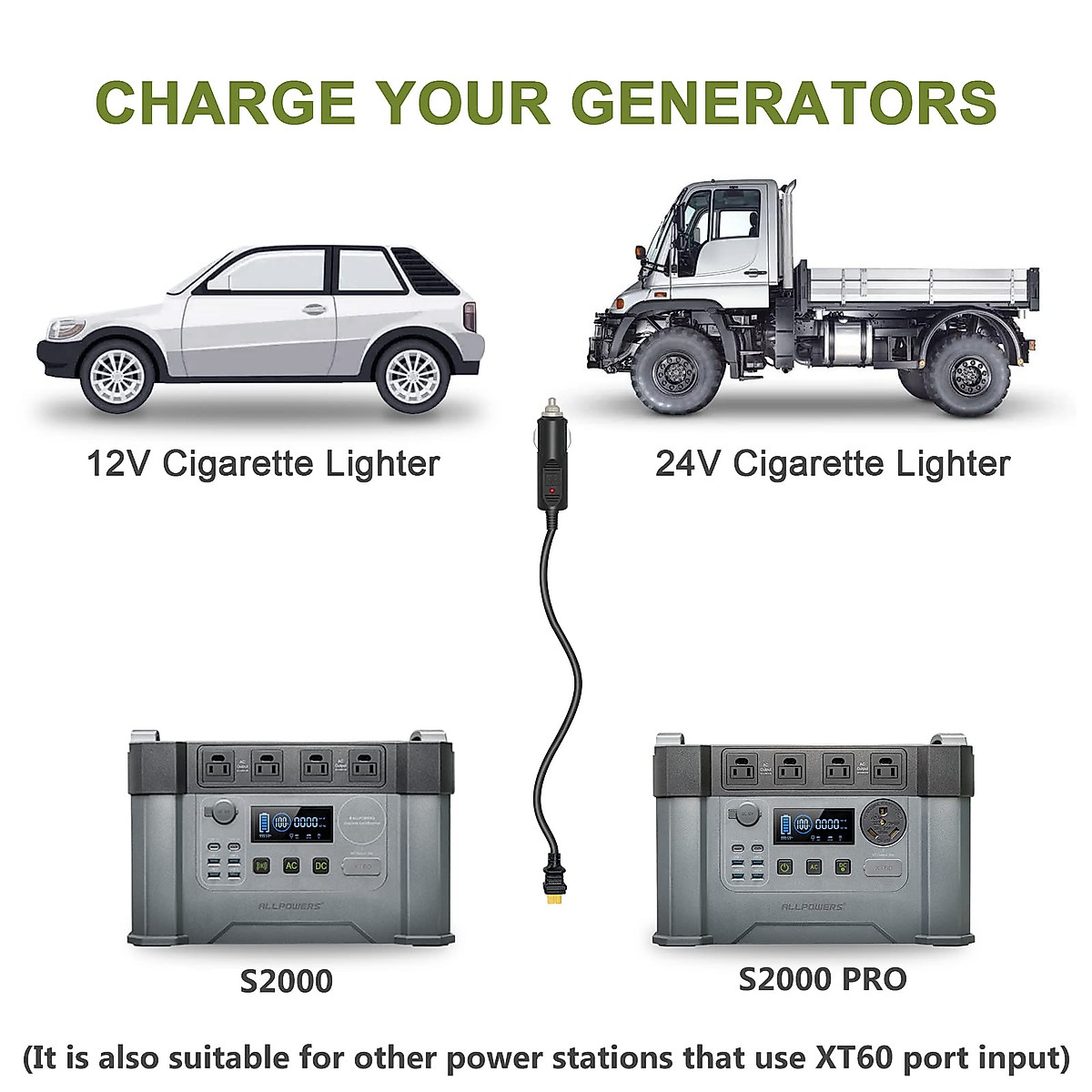 ALLPOWERS Car Cigarette Lighter to XT60 Power Pole Port, Solar Extension Cable 1.5M 14AWG Connector for Cars/Trucks to Solar Generator (XT60 Input)