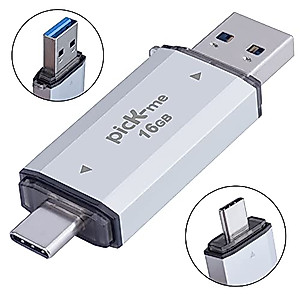 picK-me USB C Flash Drive, 2-in-1 USB 3.0 Thumb Drive, Dual USB Memory Stick Drive High Speed, for Type-C Android Smartphones Tablets and New MacBook (16GB)