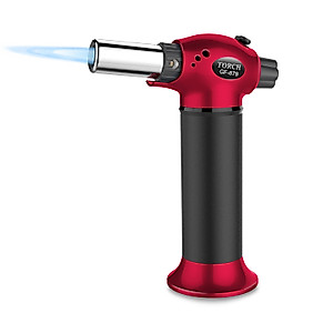 Kitchen Blow Torch Refillable Chef's Culinary Butane Cooking Food Torch with Safety Lock Adjustable Temperature and Flame for Crème Brûlée, Food, Sear Steak, Dessert, Welding By Luckea (Red&Black)