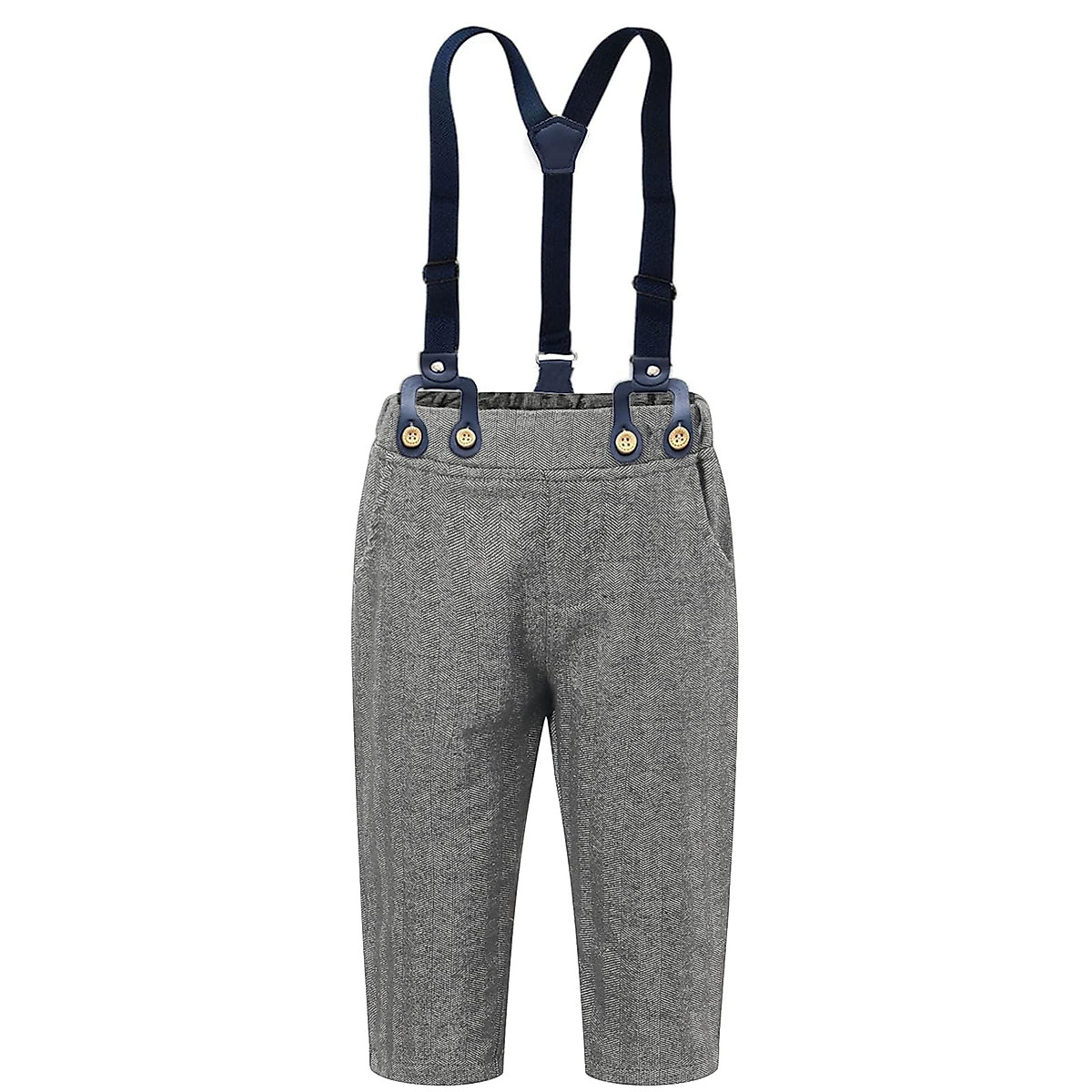 SANGTREE Boys Tuxedo Outfits Suits, Button-Up Formal White Bow Tie Shirt + Vest + Suspender Pants Wedding Party Clothes Set, Grey Claws, 12-18 Months = Tag 80