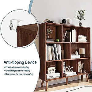 VICLLAX 3-Tier Open Book Shelf with Legs, Storage Walnut Book Shelves, 8 Cube Floor Standing Display Shelf for Home Office, Bedroom, Reading Room