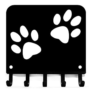 The Metal Peddler Paw Print Key Rack Hanger & Dog Leash Holder- Small 6 inch Wide - Made in USA
