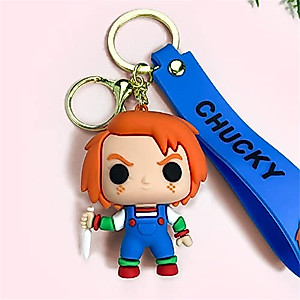ONablvd 1pc Cute Horror Cartoon Pop Car Keychain Charm Bag Decoration Charm Keychain Birthday Gifts for Women Girls Boys (C)