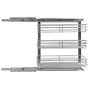 xiannv 3-Tier Pull-Out Kitchen Wire Basket Pull Out Spice Rack, Blind Corner Cabinet Pull Out, Pull Out Shelf Storage for Kitchen Base Cabinet Organization Silver 18.5"x13.8"x22"