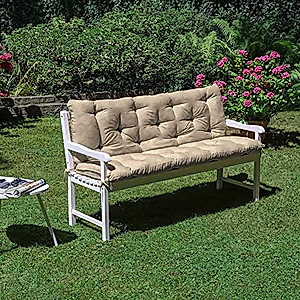 Bench Cushion for Outdoor Furniture Swing Replacement Cushions 3 Seat and Back Non-Slip Waterproof 4'' Thick Porch Swing Cushions with Ties for Garden Patio, 60in*40in (Brown)