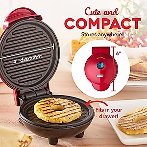 DASH Mini Maker Portable Grill Machine + Panini Press for Gourmet Burgers, Sandwiches, Chicken + Other On the Go Breakfast, Lunch, or Snacks with Recipe Guide - Red