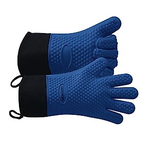 GEEKHOM Royal Blue BBQ Gloves, Heat Resistant Silicone Oven Mitts, Long Waterproof Non-Slip Pot Holder for Grilling, Cooking, Baking