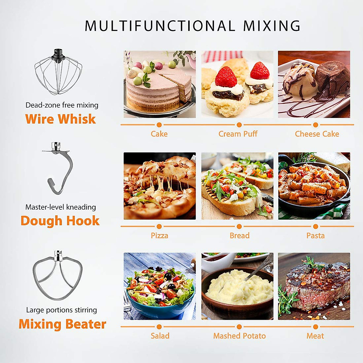 VIVOHOME 7.5 Quart Stand Mixer, 660W 6-Speed Tilt-Head Kitchen Electric Food Mixer with Beater, Dough Hook, Wire Whip, and Egg Separator, Iron Gray