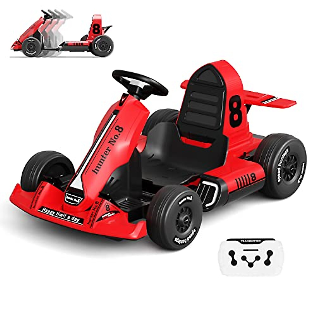 KORIMEFA Go Kart for Kids Go Carts for Kids Ages 4-8 Kids Pedal Go Kart Big Wheels for Kids Boys Girls with Bluetooth/Fm Adjustable& Remote Control
