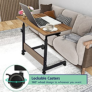 Laptop Cart 31.5" Mobile Table Movable Sofa Side Table with Tilt Tabletop Portable Tray Table for Home Office Height Adjustable Notebook Computer Workstation with Lockable Wheels (Oak)