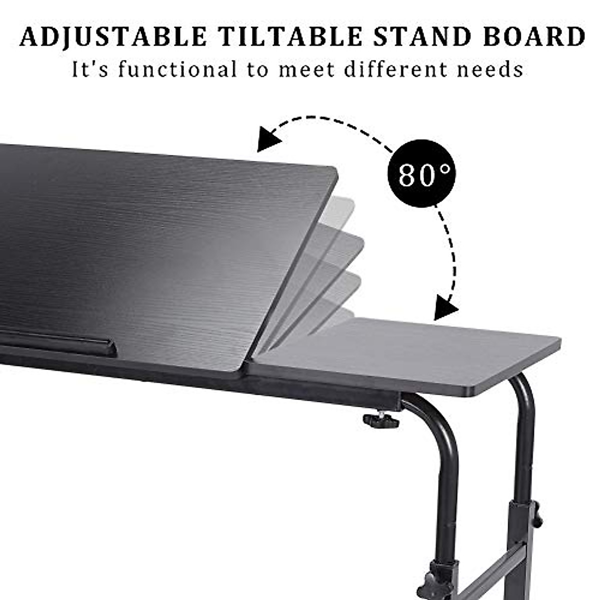 TOPINCN Overbed Table with Wheels and Storage Shelf, Height Adjustable Tiltable Table, Over The Bed Desk Laptop Cart Mobile Computer Desk (47.24inch Black)