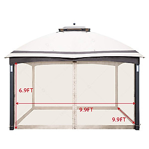 EasyLee Gazebo 10x10 Replacement Mosquito Netting, 4-Panel Screen Walls for Outdoor Patio with Zipper, Universal Mosquito Net for Tent Only (Beige)