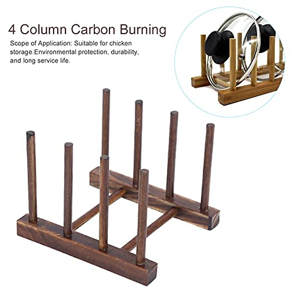 Wooden Dish Plates Holder Wood Dish Rack 4/6 Column for Dish Plate Bowl Cup Home Storage Cabinet(4.9 x 5.5 x 4.1in)