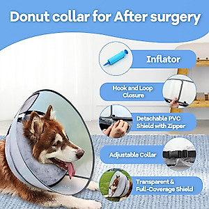 NoarWin Inflatable Dog Cone Collar, Soft Dog Cone for Dogs After Surgery, 2-in-1 Inflatable Dog Cone with Detachable Anti-Licking Shield, Adjustable Dog Cone Collar, Elizabethan Collar (L, Grey)