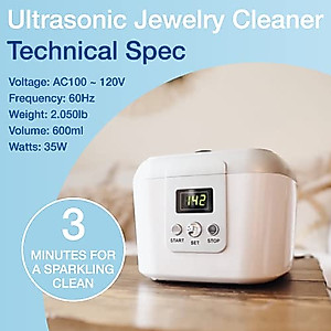 Ultrasonic Jewelry Cleaner Kit - New Premium Cleaning Machine and Liquid Cleaner Solution Concentrate - Digital Sonic Cleanser for Watchbands Jewelry, Silver and More