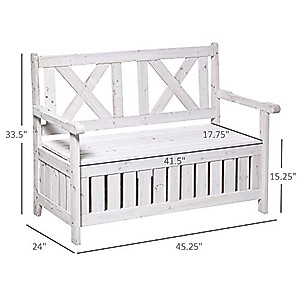 Outsunny 29 Gallon Garden Storage Bench with Wooden Frame, Large Entryway Deck Box w/Unique X-Shape Back, Louvered Side Panels for Patio, Garden, Deck, Porch & Balcony, White
