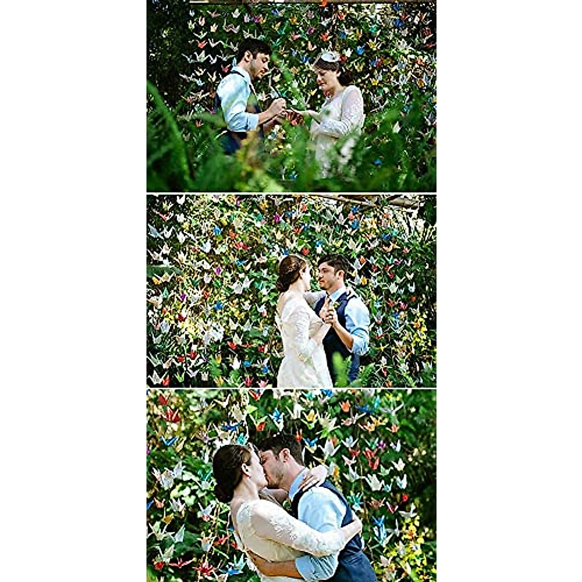 5Strings 75Pcs 5.9" Origami Paper Cranes Garlands Waterproof Iridescent Premade Origami Birds Streamer for Kids Birthday Rustic Wedding Valentine's Day Paper Birds Party Supplies (Multi Color, 5.9")