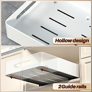 petisal 2 PACK Pull Out Cabinet Organizer|Metal Heavy Duty Slide Out Drawers Fixed with Nano Adhesive Film|Multifunctional Drawer Organizers For Pantry/Bathroom/Bedroom. (White, 15''DEEP)