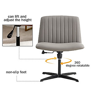 HomVent Armless Office Desk Chair No Wheels, PU Leather Padded Modern Swivel Vanity Chair, Mid Back Ergonomic Adjustable Wide Seat Computer Task Chair for Makeup Vanity Home Office Study Gray