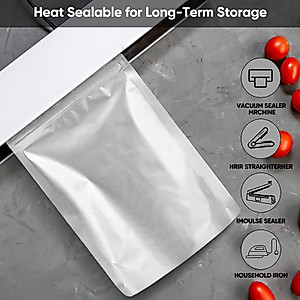JUZONSA 0.5 Pint Kitchen Storage Bags Fresh Saver Mylar Bags with Labels, Stand Up Mylar Bag Resealable and Heat Sealable for Long Term Food Storage,Thick 4.75 Mil, 5"x7" (50Pack-0.5Pint)