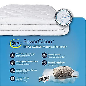 SERTA Power Clean Quilted Soft Waterproof Mattress Pad Protector with 15" Deep Pocket, Full, White
