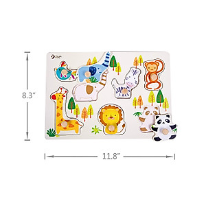 Classic World Zoo Puzzle 7 Pieces Wooden Pegged Animal Toy for Baby Toddler Early Learning Education