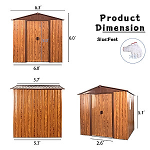 6 x 6 FT Outdoor Storage Shed, Metal Garden Shed with Floor Frame, Tool Shed Outdoor Storage with Lockable Sliding Doors & Window & Air Vents, Storage House Waterproof for Backyard, Lawn, Coffee