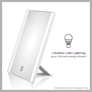 Conair Lighted Makeup Mirror, LED Vanity Mirror with Adjustable Base, Battery Operated in Glossy White