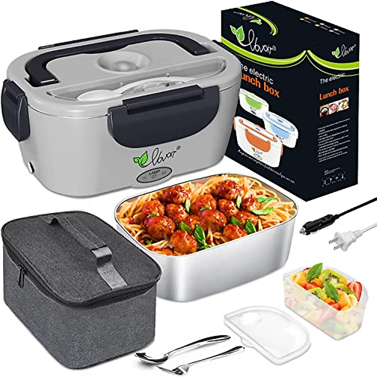 Vovoir Electric Heating Lunch Box 60W 110V/12V/24V 3 in 1 Portable Food Warmer Lunch Heater for Car Truck Home Work,Heated Lunch Boxes for Adults-Leak Proof,Removable Stainless Steel Food Container