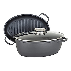 Viking Culinary 3-in-1 8.6 Qt Die Cast Oval Roaster with Glass Basting Lid, Gray