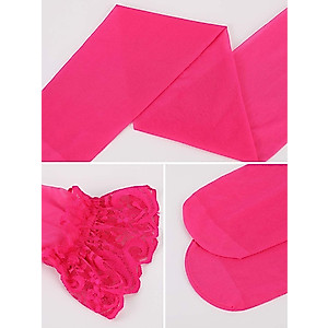 Geyoga 6 Pairs Thigh High Stockings Lace Tights Silky Semi Sheer Stocking for Women Girls (Black, White, Skin Color, Red, Rose Red, Pink)