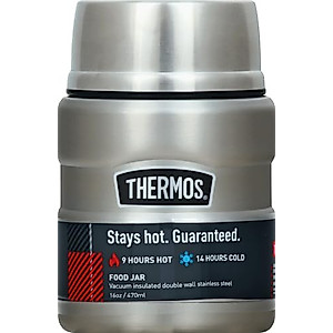 THERMOS Stainless King Vacuum-Insulated Food Jar with Spoon, 16 Ounce, Matte Steel