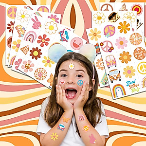 96PCS One Two Groovy 60s 70s Temporary Tattoos Birthday Theme Party Supplies Decorations Favors Decor Cute Retro Boho Hippie Rainbow Bus Tattoo Stickers Gifts for Kids Boys Girls Class Prizes Carnival