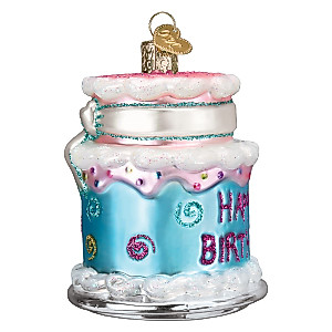 Old World Christmas Happy Birthday Cake Glass Blown Ornament for Christmas Tree