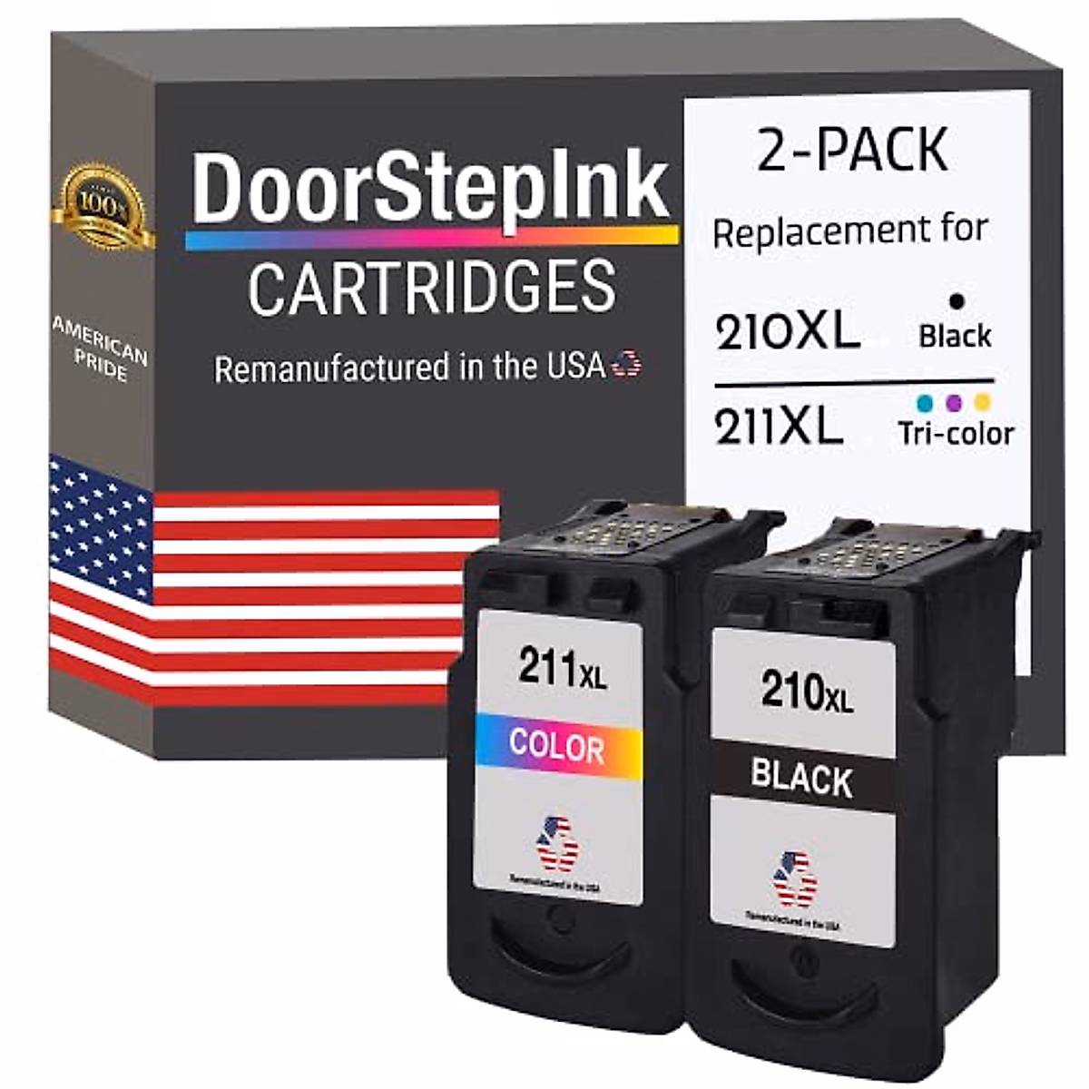 DoorStepInk Remanufactured in The USA Ink Cartridge Replacements for Printer Canon PG-210XL 210 XL CL-211XL 211 XL 1 Black 1 Color Cartridges for Canon Pixma iP2700 MP250