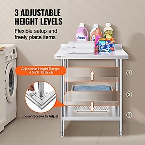 VEVOR 24 x 30 x 36 Inch Stainless Steel Work Table, Commercial Food Prep Worktable Heavy Duty Prep Worktable, Metal Work Table with Adjustable Height for Restaurant, Home and Hotel