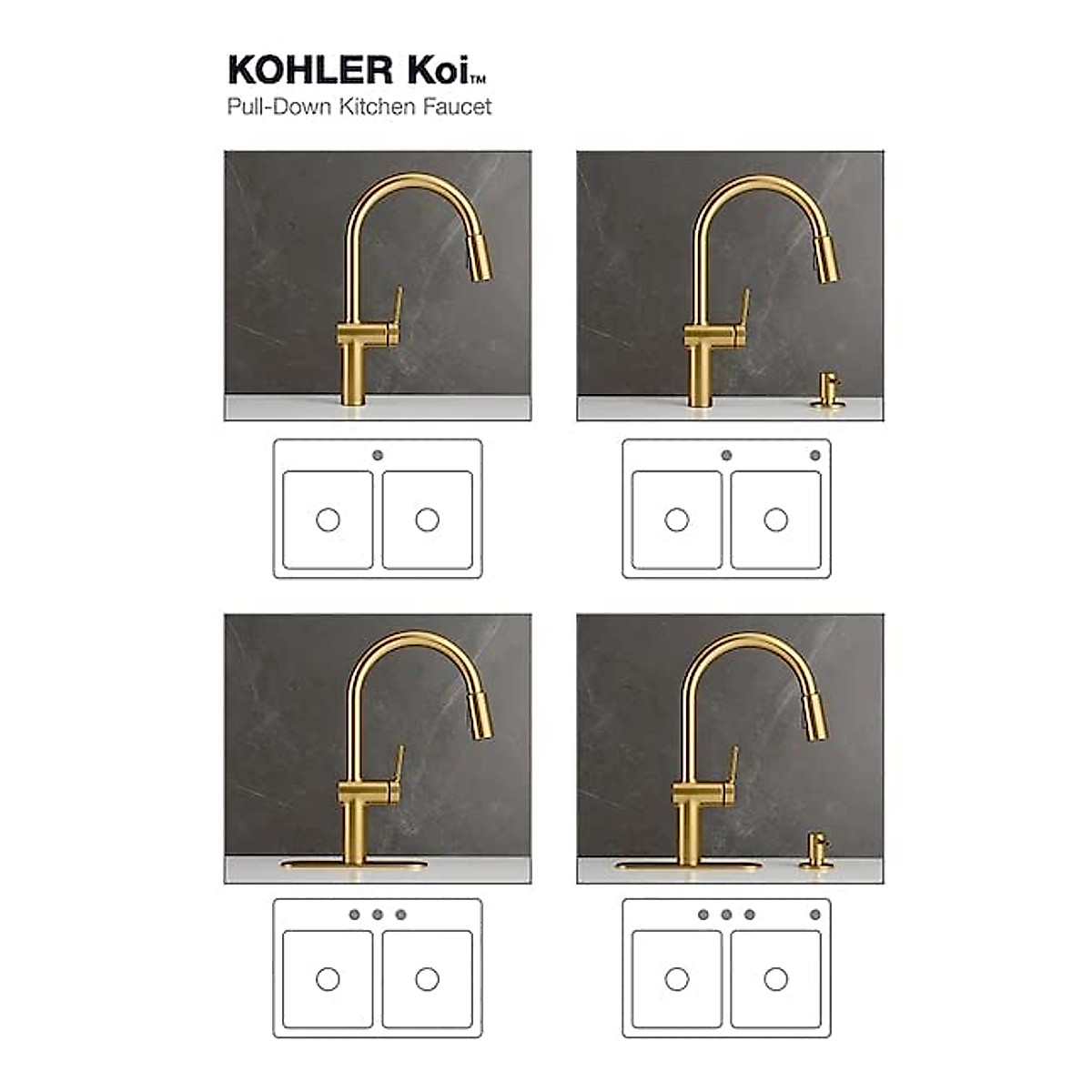 Kohler Koi R22940-SD-2MB Pull Down Kitchen Faucet with Soap Dispenser Vibrant Brushed Moderne Brass Finish