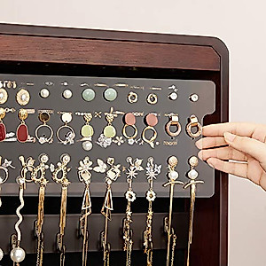 SONGMICS 8 LEDs Jewelry Cabinet Armoire with Beveled Edge Mirror, Gorgeous Jewelry Organizer Large Capacity Brown Patented UJJC89K