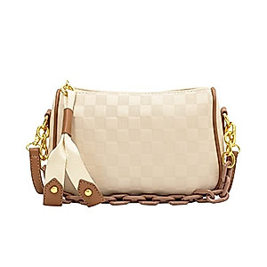 YP Small Crossbody Bag Purse for Women Girls Mini Leather Satchel Bag (B-Beige)